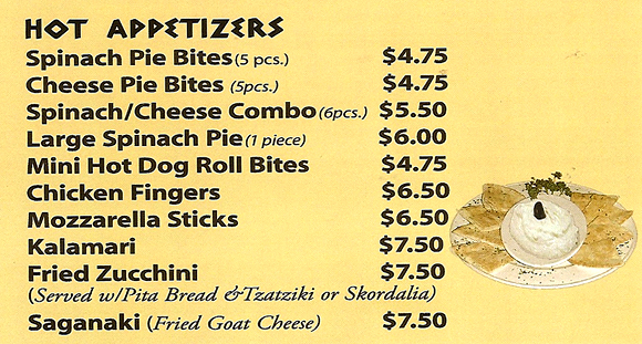 Greek Bites Menu