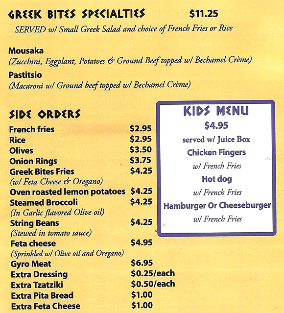 Greek Bites Menu